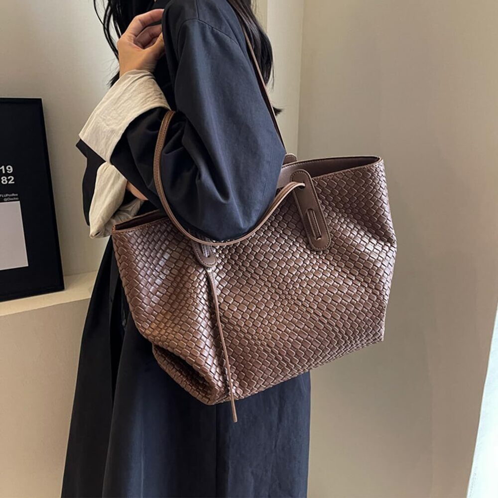 Bags | 2832 Fashion Luxury Large Leather Woven Leather Tote Handbag ...